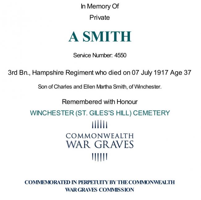 Alfred James Smith (1881-1917) – St Giles Hill Graveyard